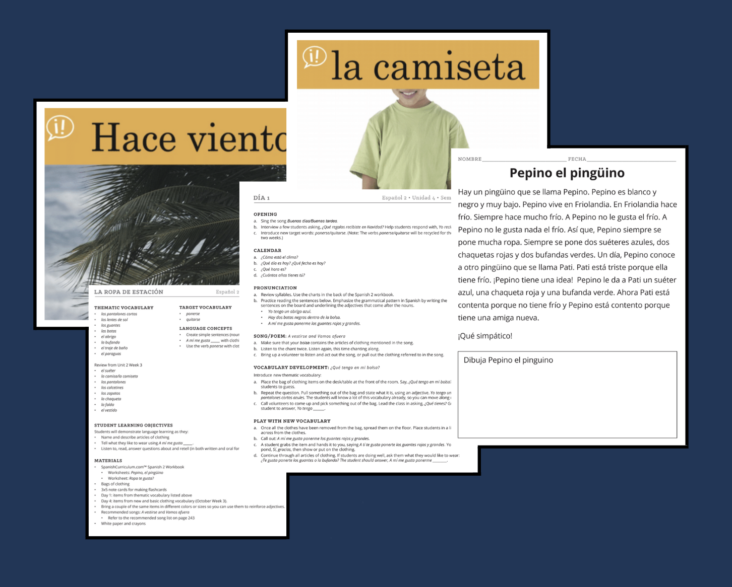 Seasonal Clothing 4-day Teaching Packet - Spanish Curriculum